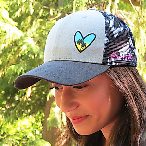 Grace Folly Beach Trucker Hats for Women- Snapback Baseball Cap for Summer (Heart with Floral Print)