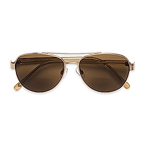 Sofia Vergara x Foster Grant Segment Style Women's Carmen SunReaders Aviator Reading Glasses, Shiny Bronze Frame with Crystal Amber Temples, 57 mm + 2.5