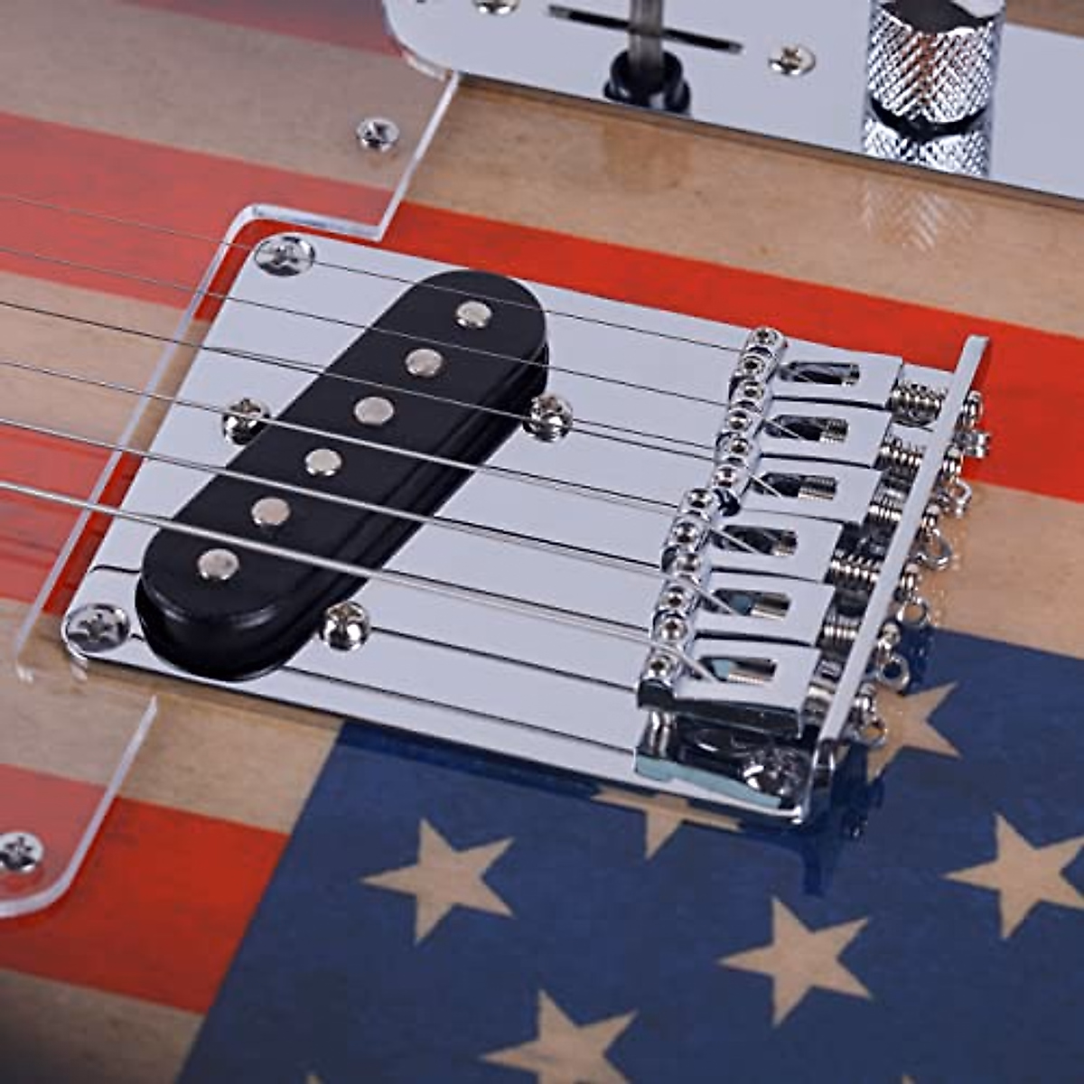 Leo Jaymz TL Style Electric Guitar with US Flag Design - High Gloss Mahogany Body and Hard Maple Neck - High Transparent Acrylic Pickguard (US Flag, Deluxe)