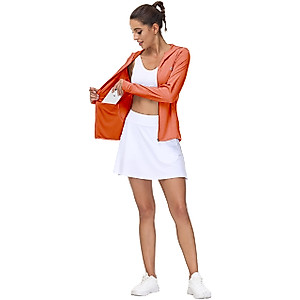 MoFiz Horse Riding Shirts for Women Long Sleeve UV Protection Hoodie Zip-up Biking Shirt Orange S