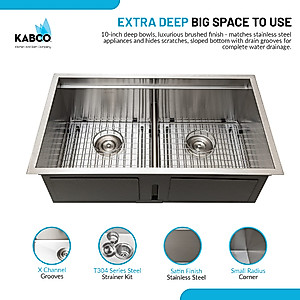 KABCO 32 Inch Workstation Kitchen Sink Stainless Steel Undermount Double Bowl Zero Radius Sound and Heatproof Ledge Design Sink 32" X 19" X 10"