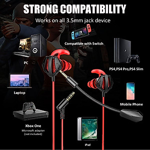 KAHEAUM Gaming Headset with Microphone Wired Gaming Earbuds PC for PS4 PS5 Xbox One PlayStation 5 Games Mobile Phone,Detachable Stereo Bass Earphones Noise Cancelling Gaming Headphones with Mic Black