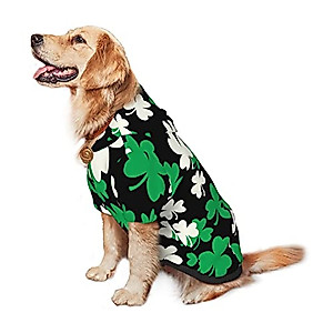 Large Dog Hoodie St.Patrick's-Day-Green-Clover Pet Clothes Sweater with Hat Soft Cat Outfit Coat Medium