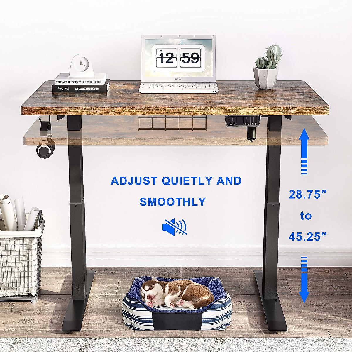 IYEE NATURE Electric Standing Desk, Dual Motor Adjustable Height Desk, 55 x 27.5 Inches Stand up Desk, Home Office Desk, Sit Stand Desk with Splice Board/Black Frame/White Top