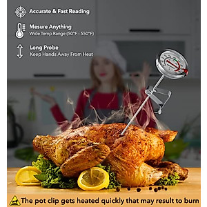 Candy Deep Fry Thermometer with Pot Clip 8" - Instant Read Food Thermometer | Mechanical Meat Thermometer for Grilling | Candle Making Thermometer | Baking Thermometer, Candy Thermometer