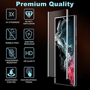 [2+2 Pack] Galaxy S22 Ultra Screen Protector, 9H Tempered Glass, Ultrasonic Fingerprint Support, 3D Curved, HD Clear Scratch Resistant for Samsung Galaxy S22 Ultra 5G Glass Screen Protector