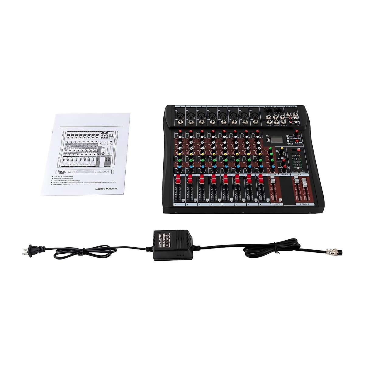 8 Channel Mixing Console Audio Mixer Bluetooth Studio Audio Mixer Sound Mixing Console Desk System Interface with USB Drive for PC Recording AC 110V