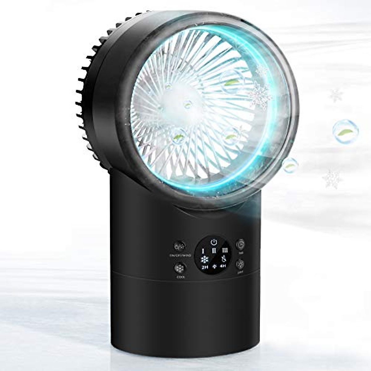 Portable Air Conditioner Fan, KUUOTE Mini Evaporative Cooler with 7 Colors Night Light, Personal Space Air Cooler Quiet Desk Fan Humidifier Misting Fan for Small Room Bedroom Home Office