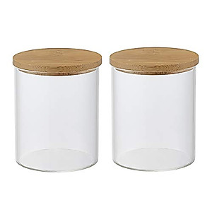 INIUNIK Glass Qtip Holder with Vanity Tray, Apothecary Jars Bathroom Accessories Bathroom Canisters Organizer Countertop Q Tip Holder for Cotton Ball Round Swab Pad Hair Ties Floss Perfume Jewelry