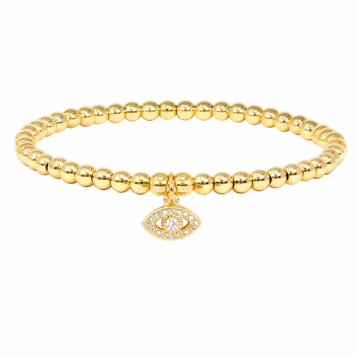 MEPLUS FASHION Evil Eye Charm Bracelets for Women Gold Silver Stainless Steel 4mm Bead Ball Stretchable Elastic Bracelet