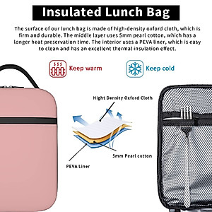 Insulated Pink Lunch Box for Teen Girls Women Kids, Cooler Tote Reusable Lunch Bag Container for School Work Hiking Travel Picnic