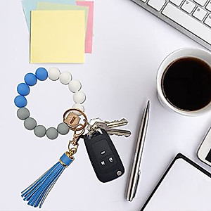 PRIANGEL Silicone Key Ring Bracelet for Women Beaded Wristlet Keychain House Car Keys Rings Holder with Tassel