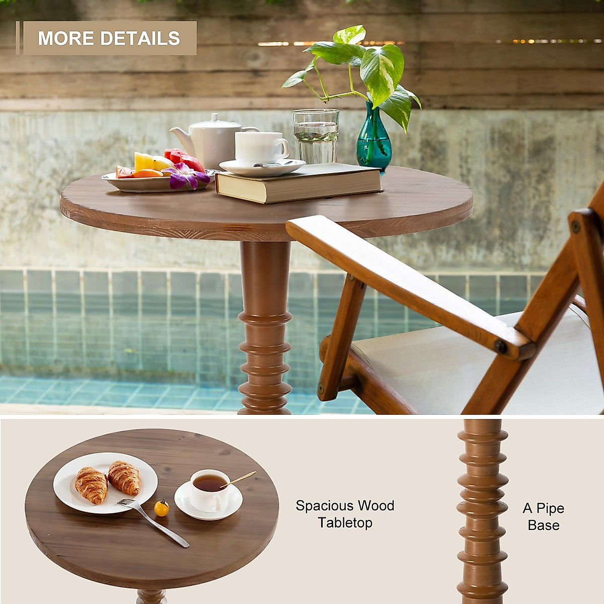 FURNDOOR Wooden Wagon Wheel Rocking Chair Set, 3PCS Outdoor Rocking Bistro Set Rustic Rocker with Coffee Table for Backyard Porch Poolside Lawn