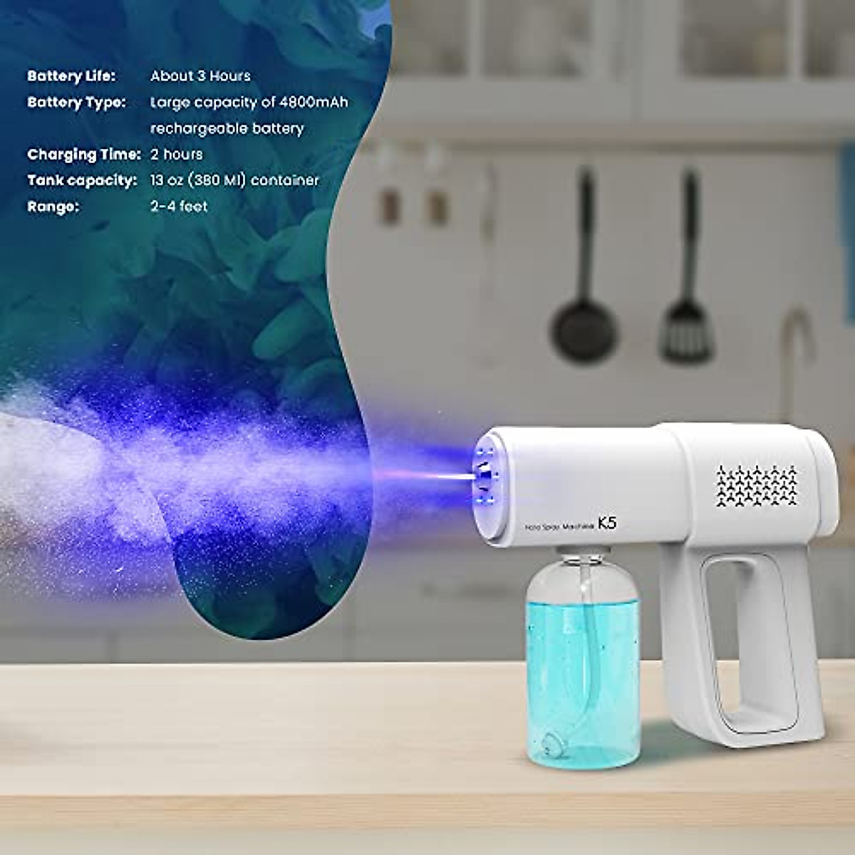 NORDMOND Professional Disinfectant Fogger Machine, Sanitizer Sprayer. Electrostatic ULV Atomizer & Cordless Handheld Nano Steam Gun – Rechargeable Spray Gun with Blue Light for Touchless Sanitization