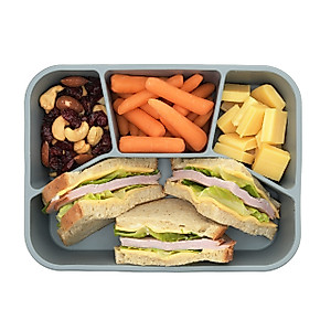 VitalityEXO Eco Friendly 4 Compartment Silicone Lunch Box for Adults and Kids Microwave Dishwasher and Freezer Safe with Separate Compartments Leakproof BPA-Free PVC-Free Bento Box (GREY)