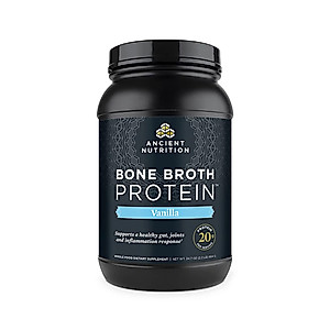 Ancient Nutrition Protein Powder Made from Real Bone Broth, Vanilla, 20g Protein Per Serving, 40 Serving Tub, Gluten Free Hydrolyzed Collagen Peptides Supplement, Great in Protein Shakes