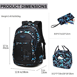 Goldwheat School Backpack for Boys Cool Camouflage Bookbags with Lunch Box Pencil Case 3pcs for Middle School