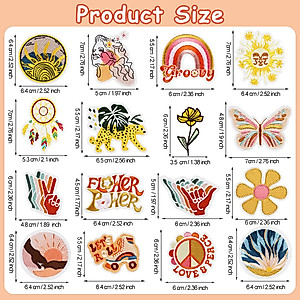 16 Pcs Iron on Patches Vintage Groovy Retro Hippie Patches Boho Embroidered Applique Peace Sign Sew on Patches for Backpacks Clothing Hat Jeans Jacket