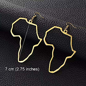 Fashion Gold Africa Map Hollow Out Drop Dangle Earrings for Women Minimalist Design Earrings (Gold)