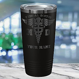 Personalized MD Medical Doctor Gift on Black with Ion Ghost Black Design 20 oz Stainless Steel Tumbler with Lid - Insulated Cup - Custom Travel Mug