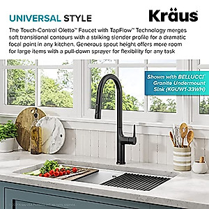 KRAUS Oletto Tall Modern Single-Handle Touch Kitchen Sink Faucet with Pull Down Sprayer in Matte Black, KTF-3101MB
