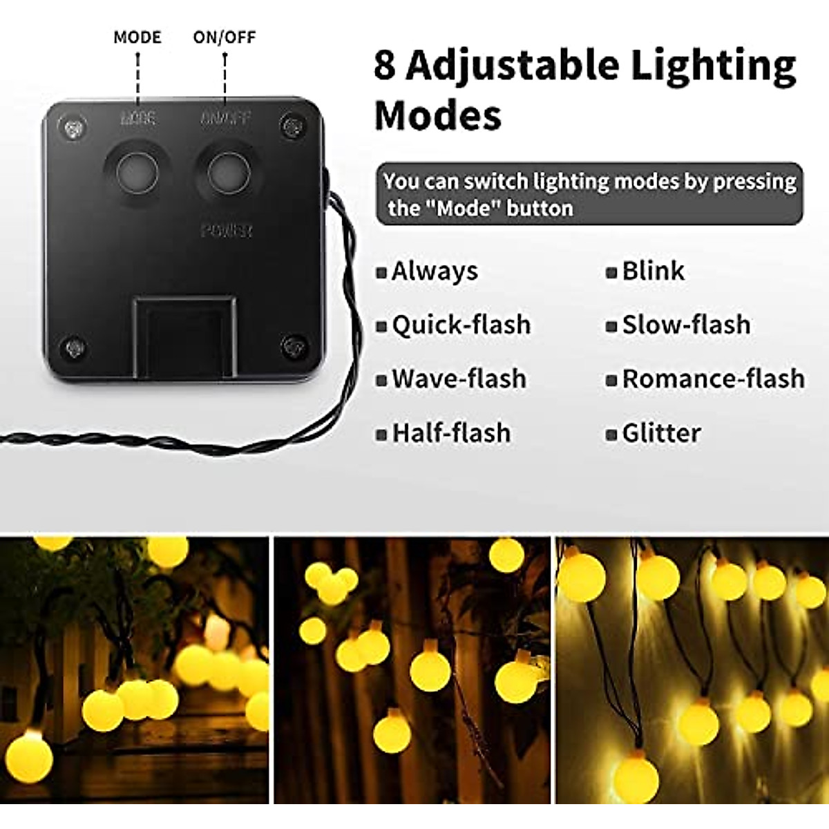 Kiosbibi Outdoor String Lights, 35.6ft 60LED Solar String Lights Outdoor Waterproof IP65, 8 Lighting Modes LED String Lights for Garden Yard Porch Wedding Party Patio Decor Christmas Gifts