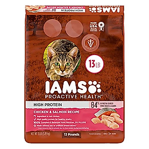 IAMS PROACTIVE HEALTH High Protein Adult Dry Cat Food with Chicken & Salmon Cat Kibble, 13 lb. Bag
