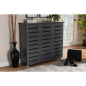 Baxton Studio Adalwin Modern and Contemporary Dark Gray 3-Door Wooden Entryway Shoe Storage Cabinet