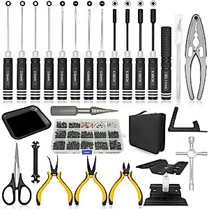 OGRC Tool Kit - Screwdriver Set (Flat, Phillips, Hex) RC Work Stand, 522PCS Screw Kit, Pliers Set, Body Reamer, Wrench, Tray, Repair Tools for RC Car Boat Quadcopter Helicopter – 26pcs (Black)