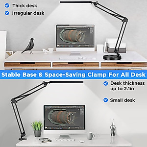 IVMAIE LED Desk Lamp with Clamp & Round Base & Adapter, 3 Colors 10 Brightness Eye-Caring Architect Desk Light with Memory Function, 360° Spin Tall Swing Arm Desk Lamps for Home Office