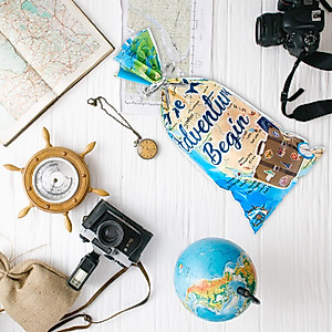 100 Pcs Adventure Awaits Party Decorations Travel Party Cellophane Bag Cello Goodie Candy Favor Bags with 100 Pcs Twist Ties, Retirement Awaits Party Supplies Decorations Gift Wrapping