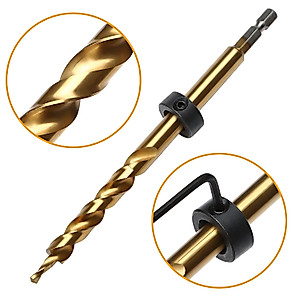 OCGIG 3/8" Pocket Hole Drill 1/4" Hex Shank Titianium coated Twist Step Drills with Adjustable Depth Stop Collar for Manual Pocket Hole Jig System
