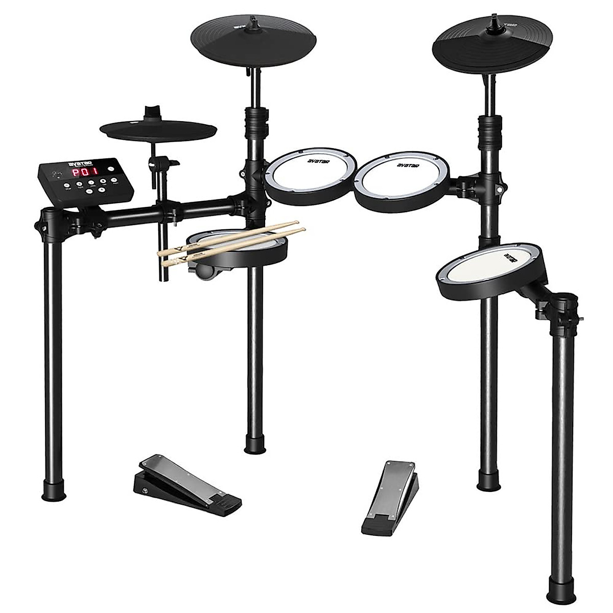 HXW SD61-4 Professional Electric Drum Set Mesh Electronic Drum Kit for Beginner, 251 Dynamic Sounds in 25 Kits, Solid Racks, USB-MIDI, Drum Sticks Included