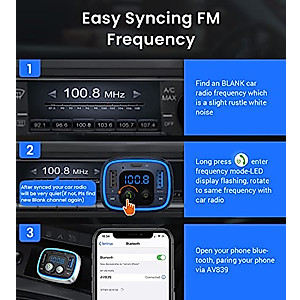 AINOPE Fm Transmitter Bluetooth Car Adapter, 36W/6A PD&QC3.0 Bluetooth Radio Transmitter Car Adapter, 7-Colors LED Backlit V5.0 Bluetooth Adapter Car, Wireless Call - Blue