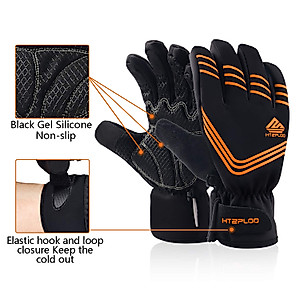 HTZPLOO Winter Bike Gloves Cycling Gloves for Men Waterproof&Windproof Biking Gloves Anti-Slip Shock-Absorbing Full Finger Flexible Bicycle Gloves (Orange-Full Finger, Large)