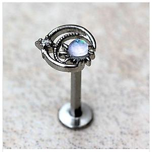 Amelia Fashion 16 Gauge Opal Galaxy Design With CZ Star Labret/Monroe (Steel/White)