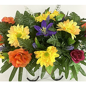 Cemetery Headstone Saddle -Purple Orange Yellow Mix Grave Decoration