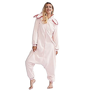 XIGUAGUO Adult Onesie Axolotl Cosplay Costume Animal Plush Homewear Sleepwear Jumpsuit for Men Women Girls Boys Teens