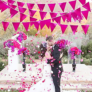 Hot Pink Party Decorations Triangle Pennant Banner Flag Rose Pink Metallic Fabric Bunting Garland for Birthday Bachelorette Wedding Bridal Shower Anniversary Flamingo Barbie Theme Party Supplies