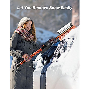 JOYTUTUS 41.5IN Extendable Snow Brush and Ice Scraper, 270°Pivoting Snow Scraper Brush for Car Windshield, Telescoping Ice Scraper, Foam Grip, Heavy Duty Snow Remover for Cars, Trucks, SUV (Orange)