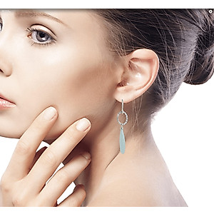 NOVICA Artisan Handmade Blue Chalcedony Dangle Earrings with Hammered Silver Sterling Thailand [2.4 in L x 0.5 in W] ' Exhilarated'