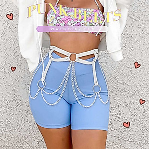 Asooll Punk Leather Waist Chain Layered Body Chain Harness Belly Belt Chain Fashion Party Nightclub Body Accessories Jewelry for Women and Girls (White)