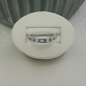 Dazzlingrock Collection 0.75 Carat (ctw) 10k Round White And Blue Diamond Curved Guard Bridal Wedding Band, White Gold, Size 7