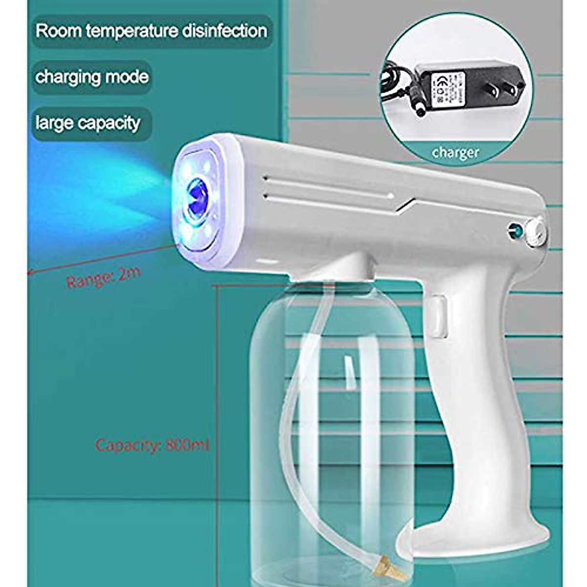 Blue Light Nano Atomizer, Cordless Electric Sprayer Handheld Rechargeable Large Capacity Fogger Machine for Home, Garden, Car, Office Outdoor Indoor(800ML)