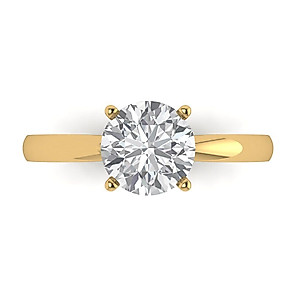 1.5 Ct Brilliant Round Cut Clear Simulated Diamond 14K Yellow Gold Solitaire Statement Ring Size 5.5
