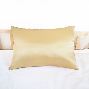 Hodeco Nature Silk Pillowcase 14x20 Inches Champagne Double Side 19 Momme Thick Silk Pillowcase for Hair and Skin 36x51CM 100% Mulberry Silk Bed Pillow Cover Toddler Size, Golden, 1 Piece