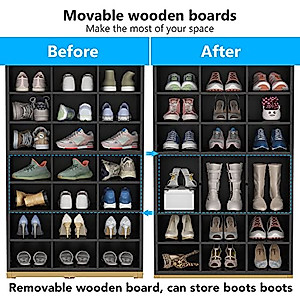 Tribesigns 8-Tier Shoe Storage Cabinet, Freestanding Wooden Shoe Closet Rack with 24 Cubbies, Tall Entryway Shoe Organizer with Adjustable Partition for Closet, Living Room, Black & Gold