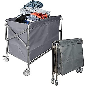 MYOYAY Laundry Sorter Cart with Wheels Collapsible Laundry Hamper Basket Trolley Foldable Commercial Rolling Laundry Cart with Steel Frame and Waterproof Lining for Home/Hotel/Hospital