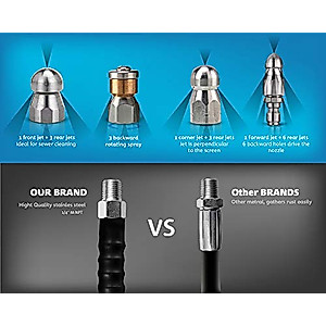 Sewer Jetter kit for Pressure Washer, 150 feet Hose, 1/4 Inch Drain Cleaning Hose,Button Nose & Rotating Sewer Jetting Nozzle,Sewer Jet kit for Pressure Washer,Jetter Hose, 4.5, 5.5, 4000 PSI (Black)