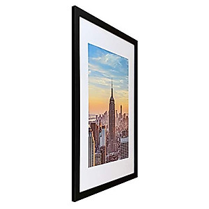 Frame Amo Black 16x24 Picture Frame, 11.5x17.5 White Mat Opening for 12x18 Image, 1 Inch Border, Acrylic Front